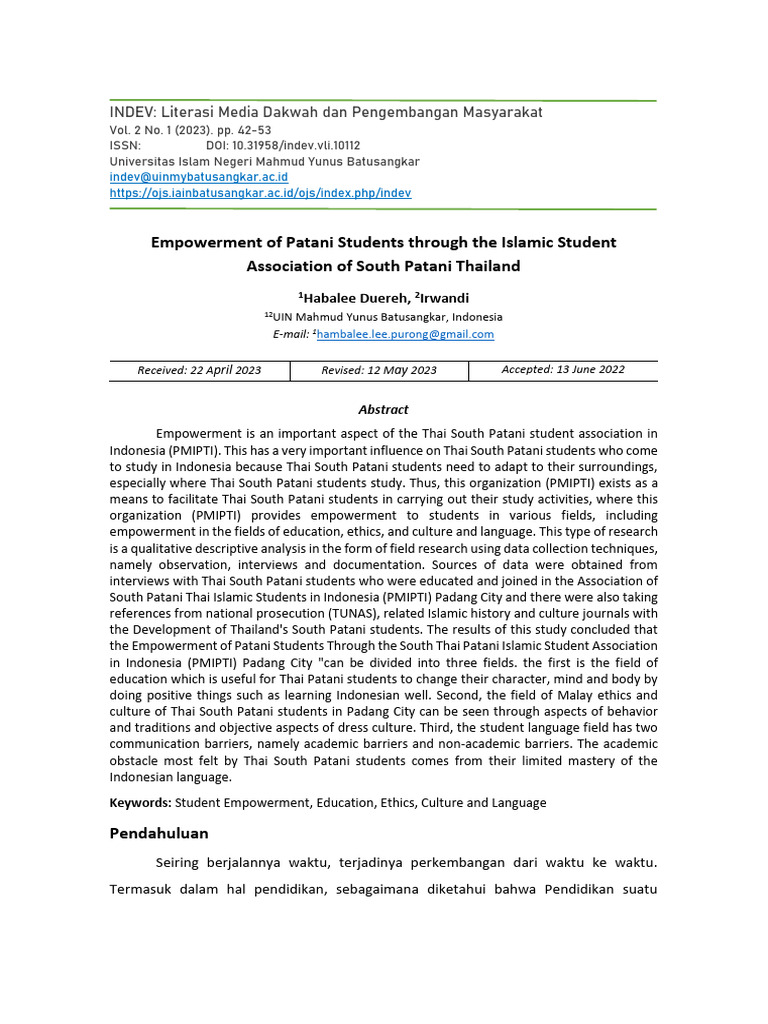 Empowerment of Patani Students Through The Islamic | PDF