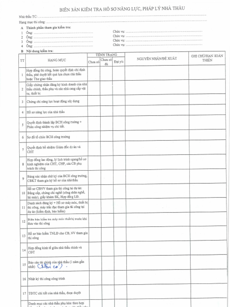 Checklist Kiểm tra hồ sơ Dự án VINGROUP | PDF