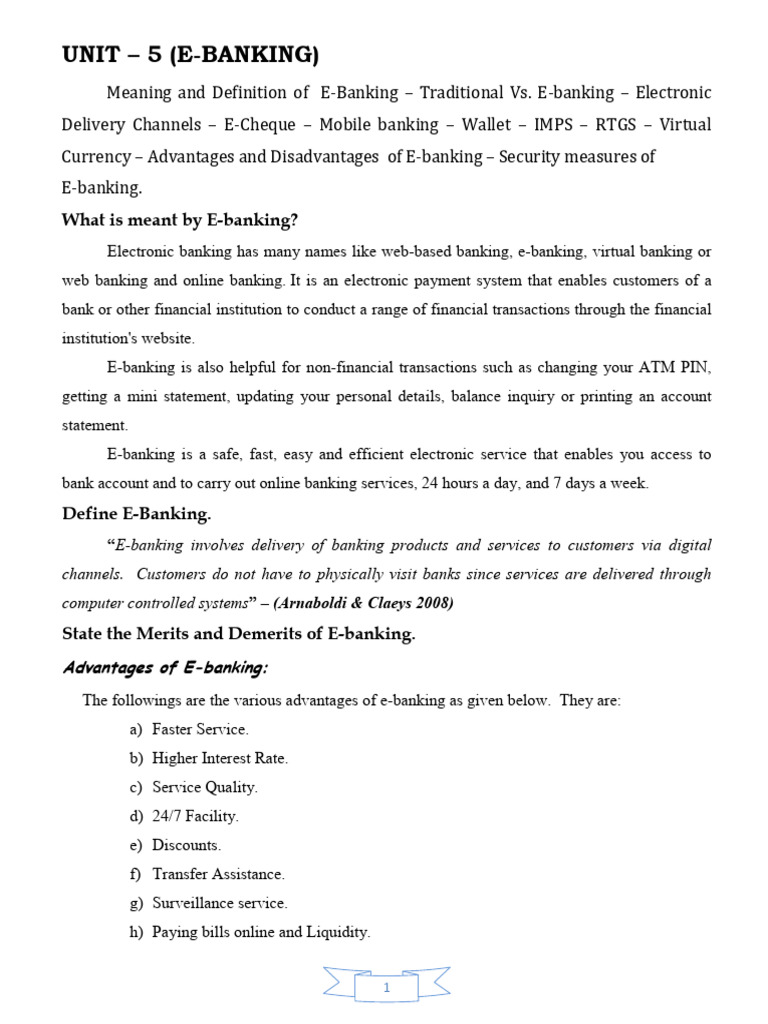 UNIT - 5 (E-Banking) | Download Free PDF | Online Banking | Banks & Banking