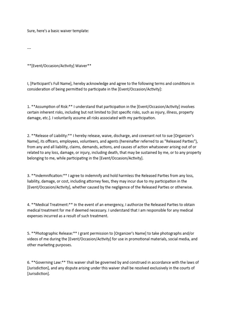 waiver | PDF | Indemnity | Legal Concepts
