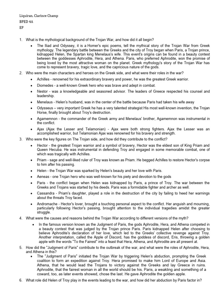 Reading Comprehension - Trojan War | PDF | Paris (Mythology) | Trojan War