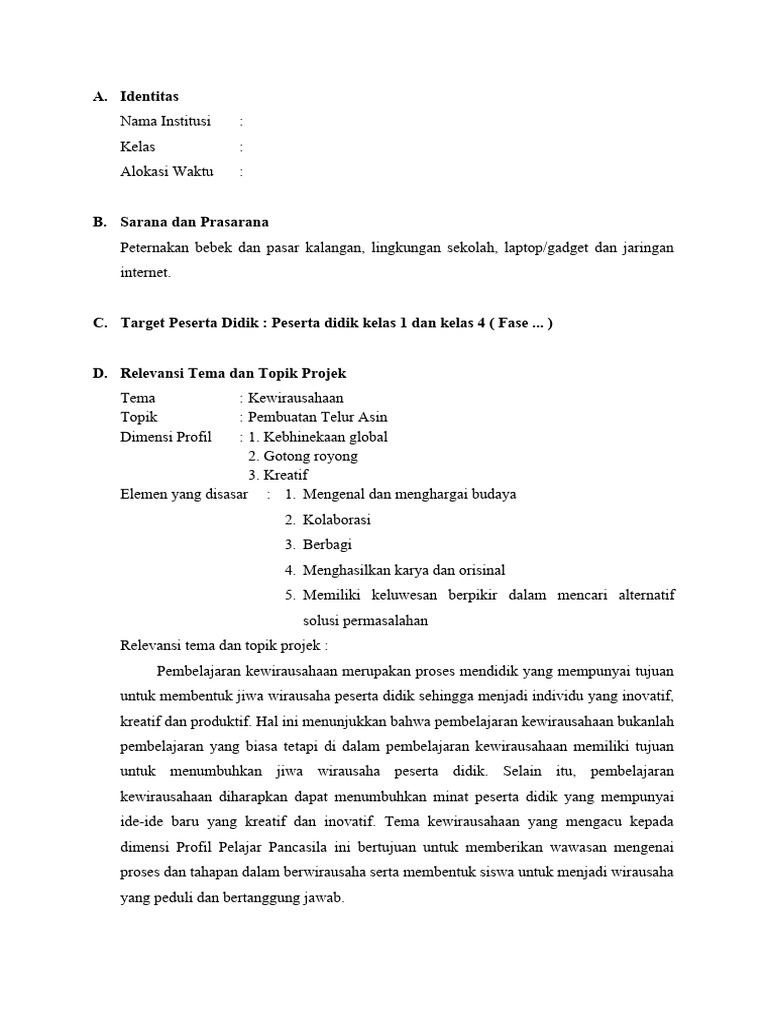 Proposal Projek Telur Asin P5 | PDF | Karier & Perkembangan