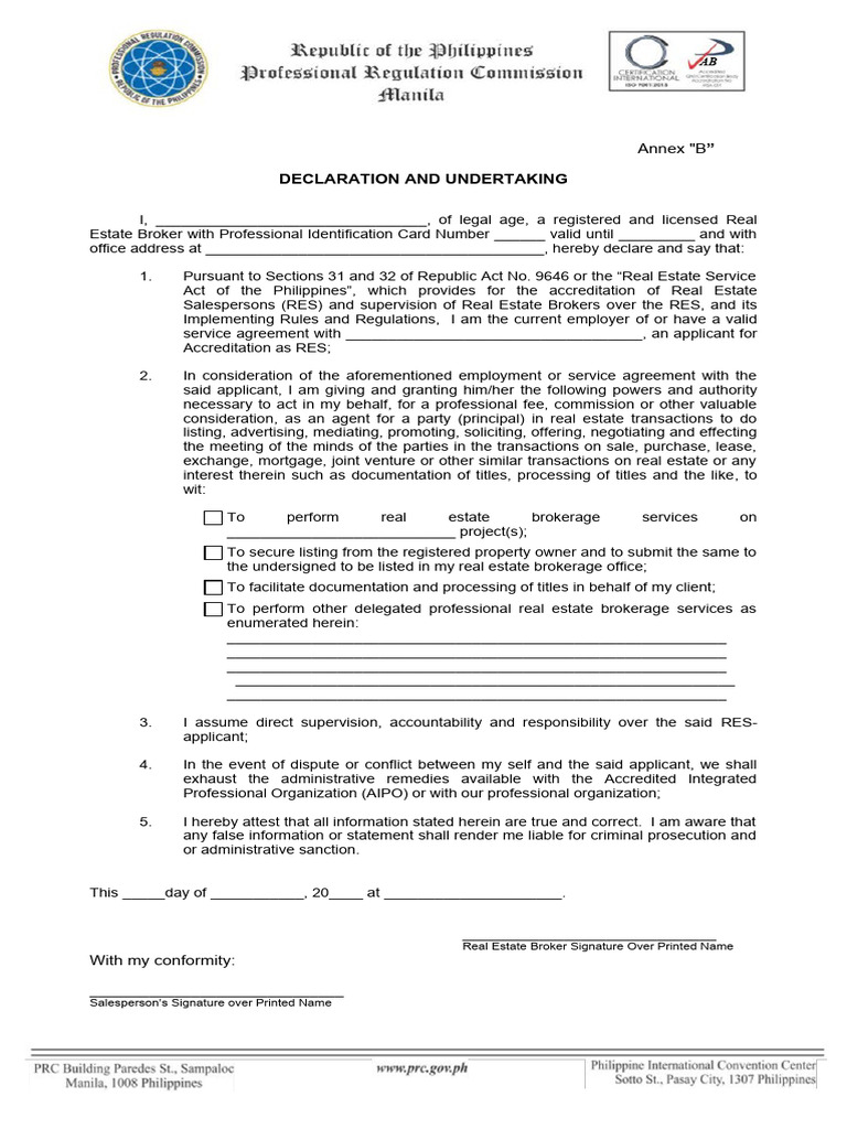 PRC Declaration and Undertaking | PDF | Private Law | Common Law