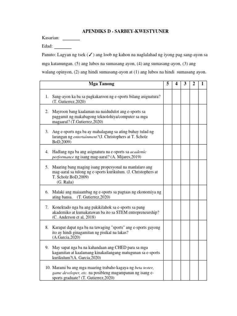 Halimbawa NG Sarbey Kwestyuner | PDF