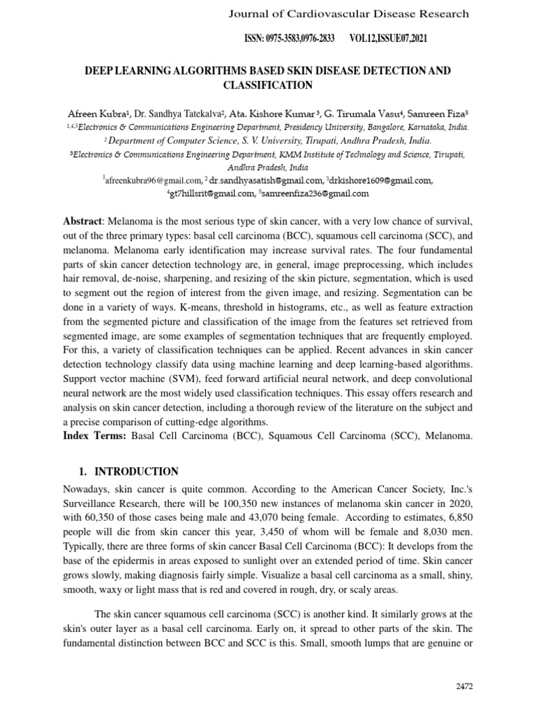 Deep Learning Algorithms Based Skin Dise Pdf Melanoma Deep Learning