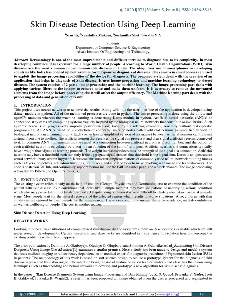 Skin Disease Detection Using Deep Learni Pdf Machine Learning Deep Learning