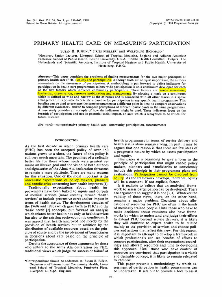 1 Rifkin Etal Measure Participation 1988 | PDF | Risk | Quantitative ...