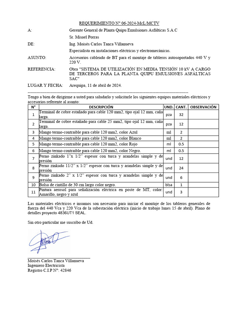 Reque 06 2024 Accesorios de Cableado BT y Tableros | PDF | Ciencia de los Materiales ...
