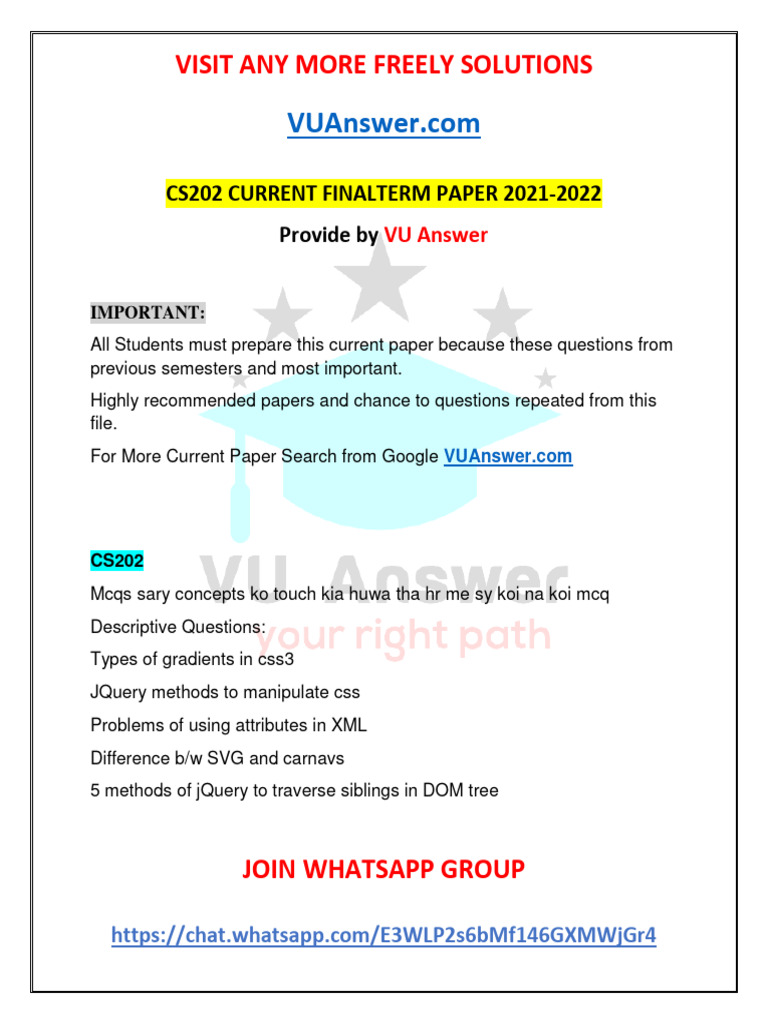 CS202 Current Final Term Paper 2022 | PDF | J Query | Document Object Model