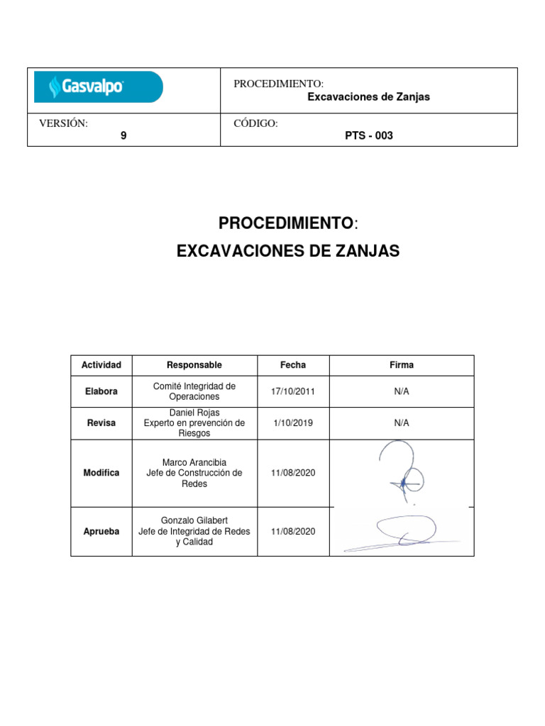 PTS-003 Excavaciones de Zanjas V9 | PDF | Roca (geología) | Fundación ...