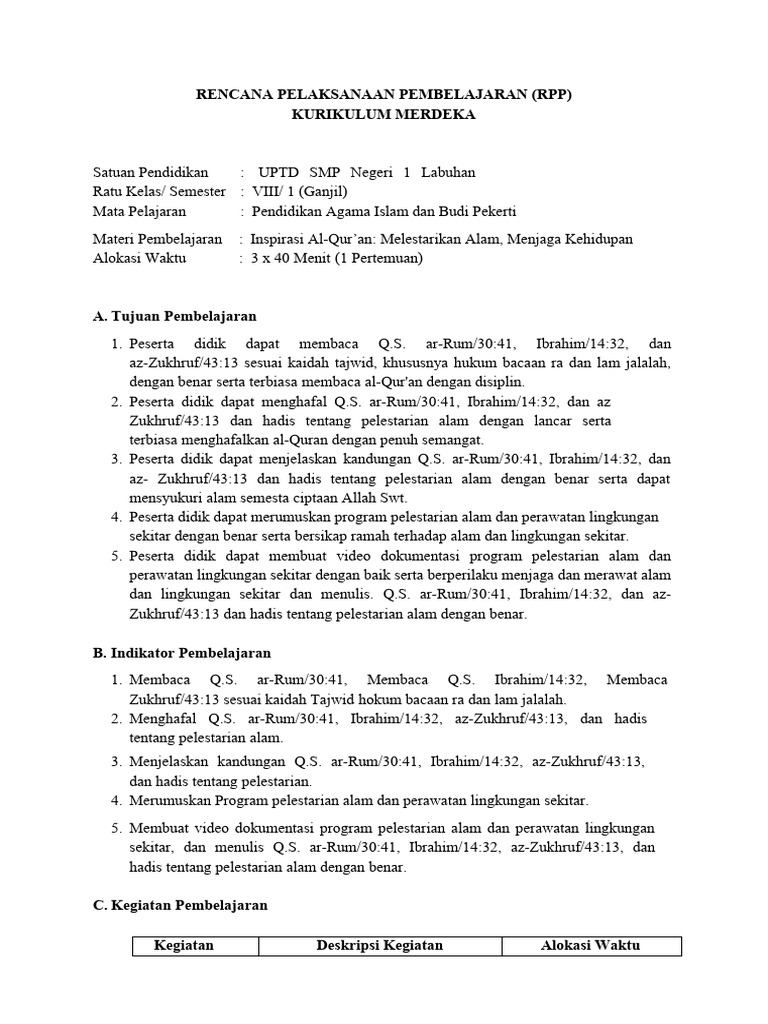 RPP PAI Kurikulum Merdeka Kelas VIII | PDF