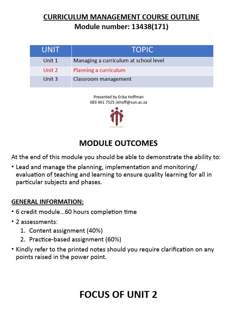 ADE CurMan - UNIT 2 PP - Planning The Curriculum | PDF | Lesson Plan | Curriculum