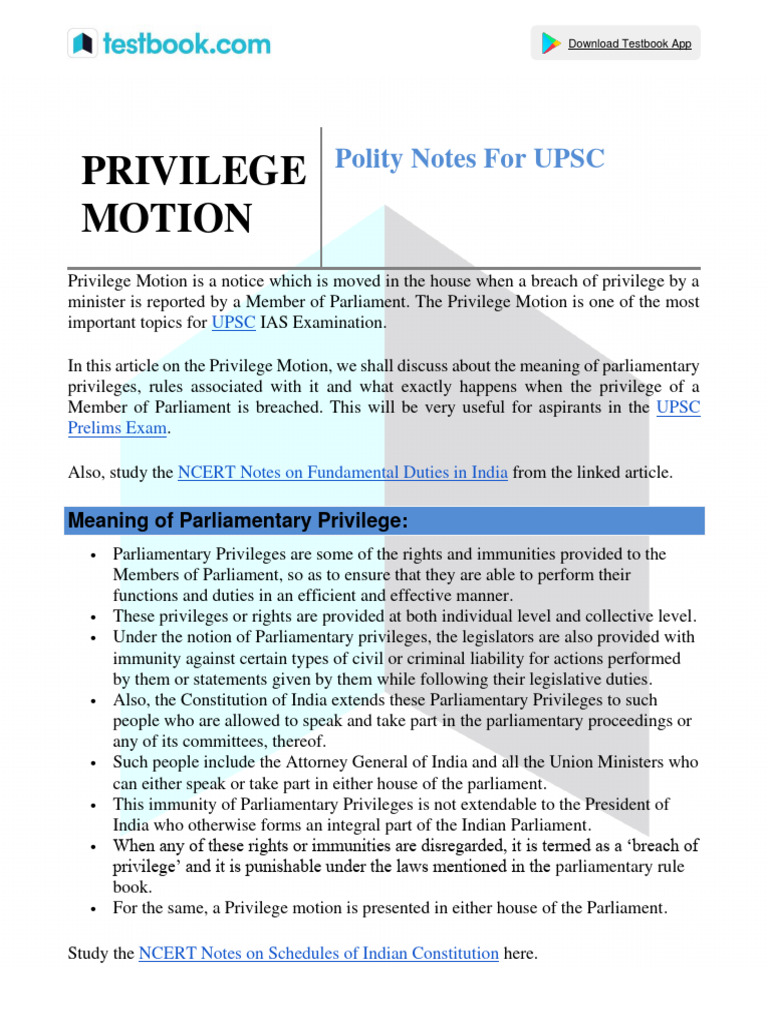 Privilege Motion Ce3c0072 | PDF | Parliamentary Immunity | Common Law