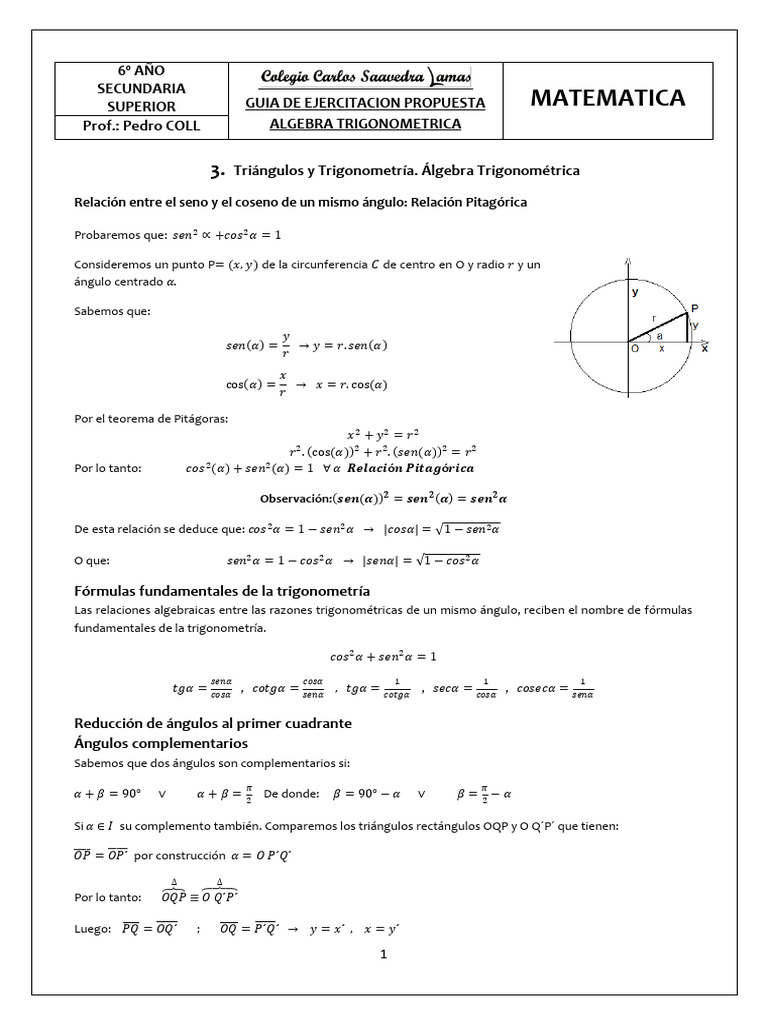 GUIA TP 3 Algebra | PDF | Funciones trigonométricas | Trigonometría