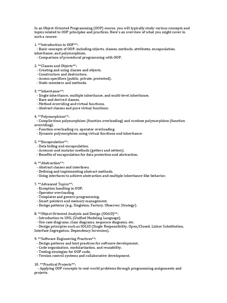 oop | PDF | Method (Computer Programming) | Object Oriented Programming oop | PDF | Method (Computer Programming) | Object Oriented Programming