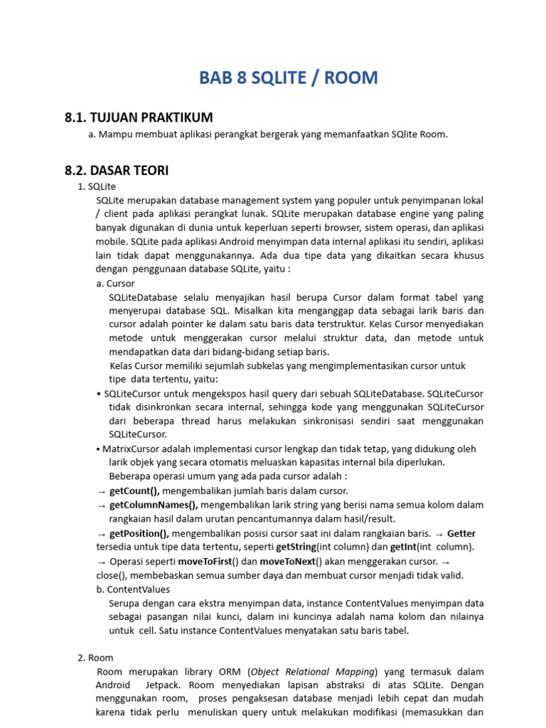 Panduan SQLite Room untuk Android | PDF