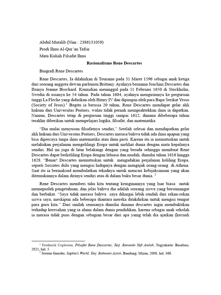 Rasionalisme Rene Descartes Abdul Mutalib | PDF