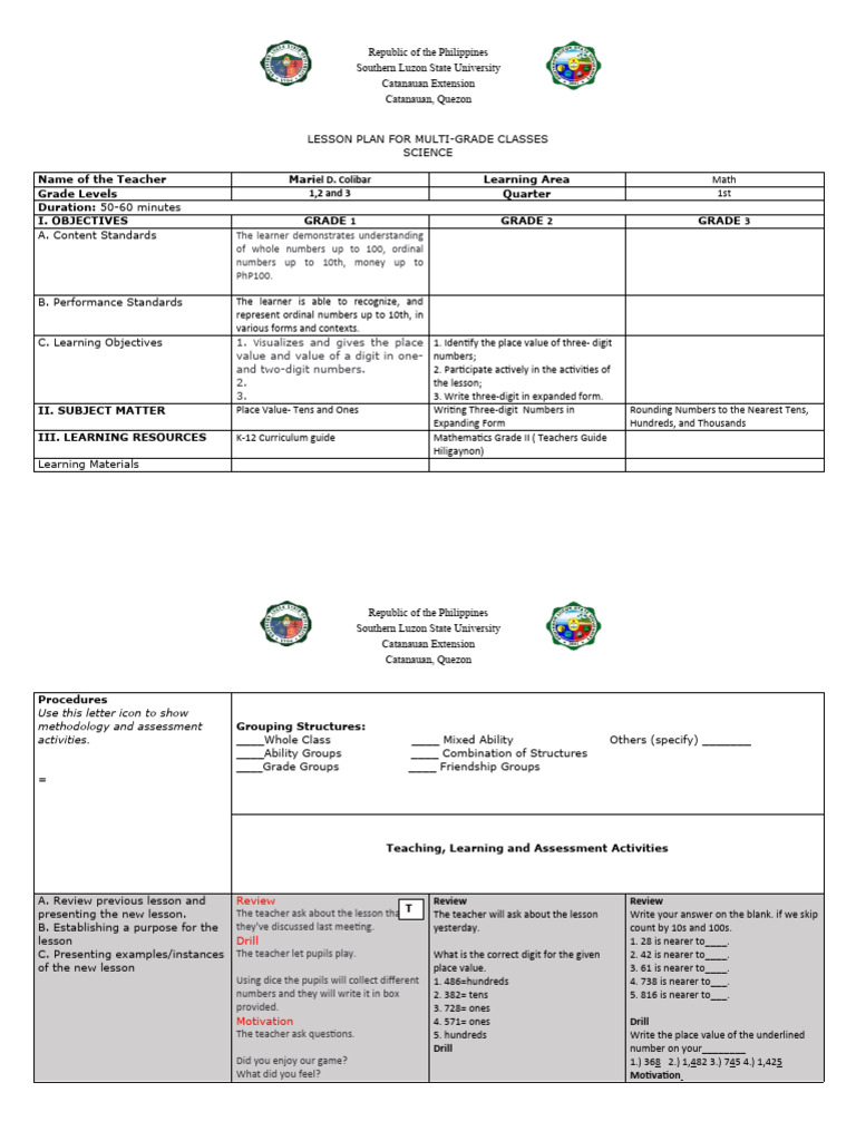 Multi-Grade Science Lesson Plan | PDF | Numbers | Lesson Plan