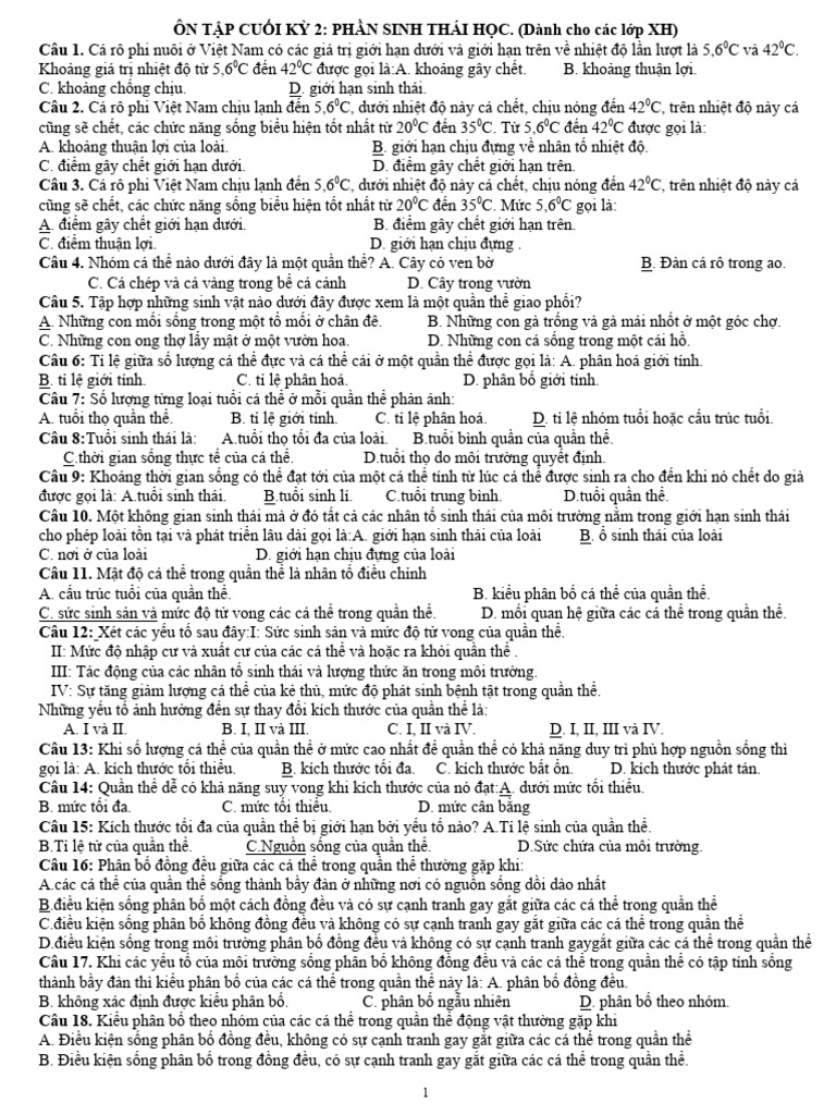 ÔN TẬP CK2 SINH 12 XH | PDF