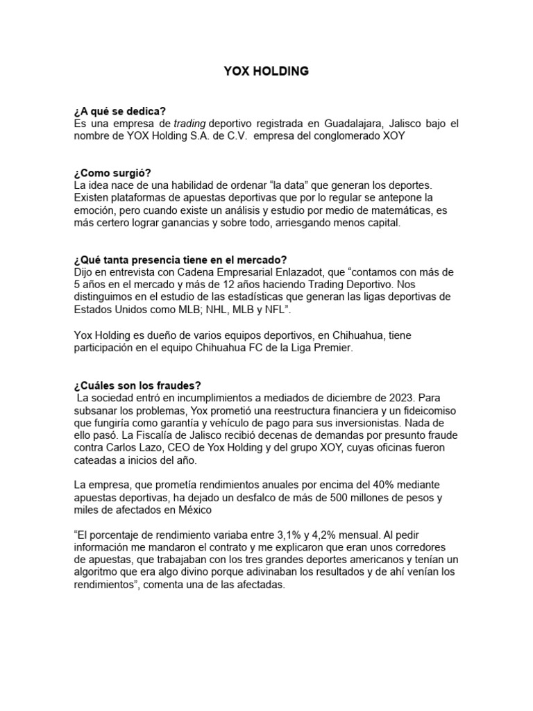 Yox Holding | PDF | Política | Ciencias sociales