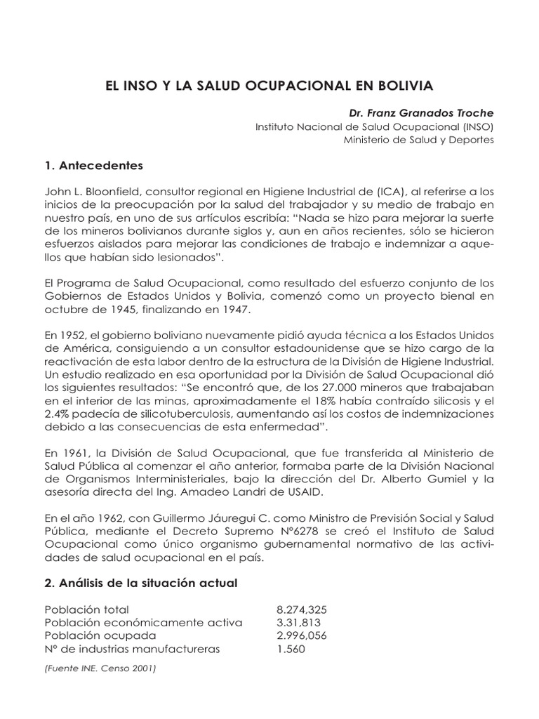 Inso y Salud Ocupacional en Bolivia | PDF | Seguridad y salud ...