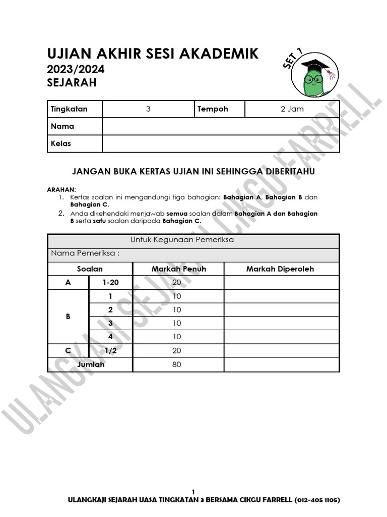 Ulangkaji Uasa Sejarah Tingkatan 3 Bersama Cikgu Farrell Set 1 | PDF
