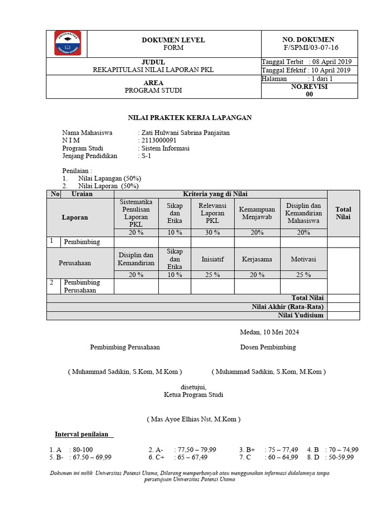 OK-Rekapitulasi Nilai PKL (Zati) | PDF