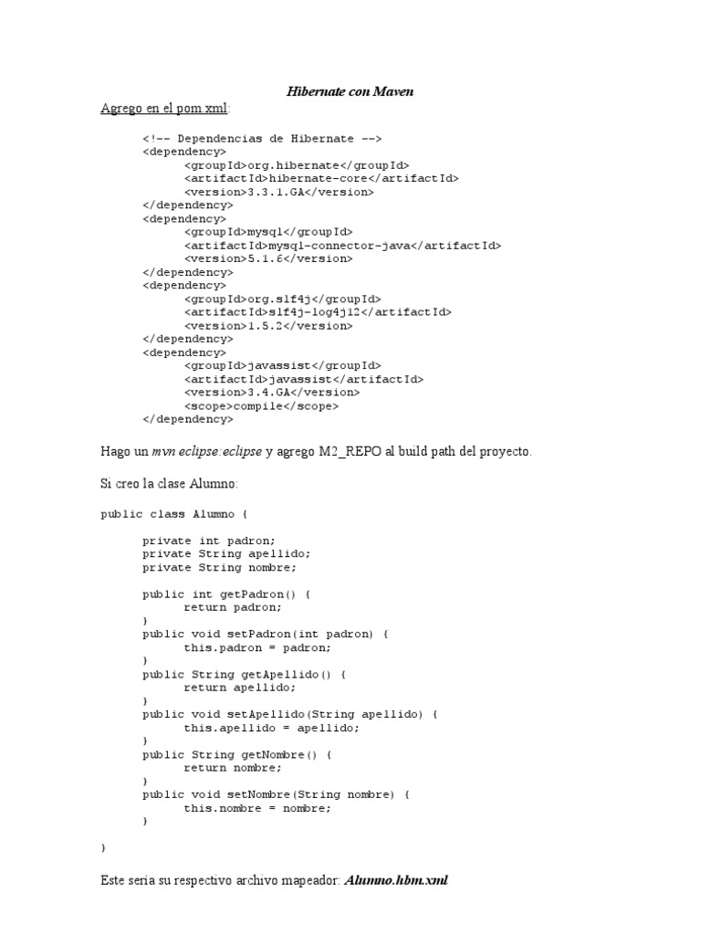 Hibernate Con Maven Pdf Tabla Base De Datos Java Lenguaje De Programación