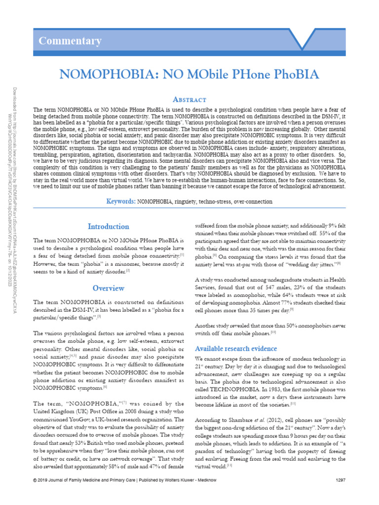 Understanding Nomophobia: Mobile Anxiety | PDF | Emotions | Mental Health