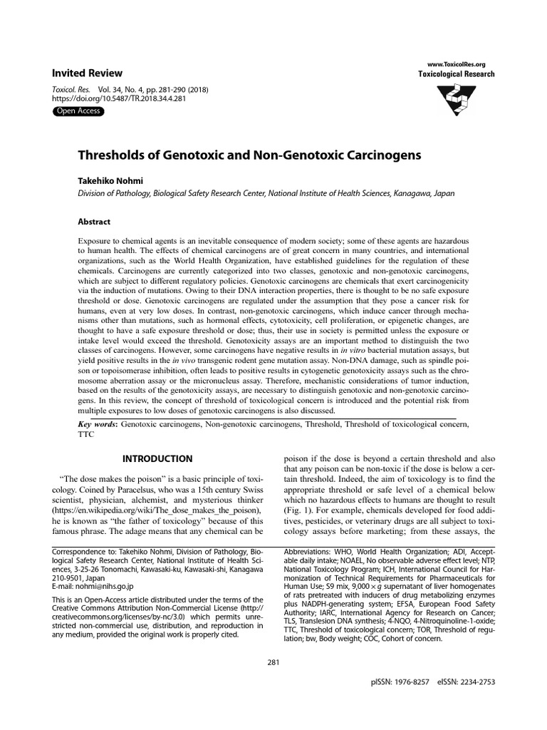 Thresholds of Genotoxic and Non-Genotoxic Carcinogens | PDF ...