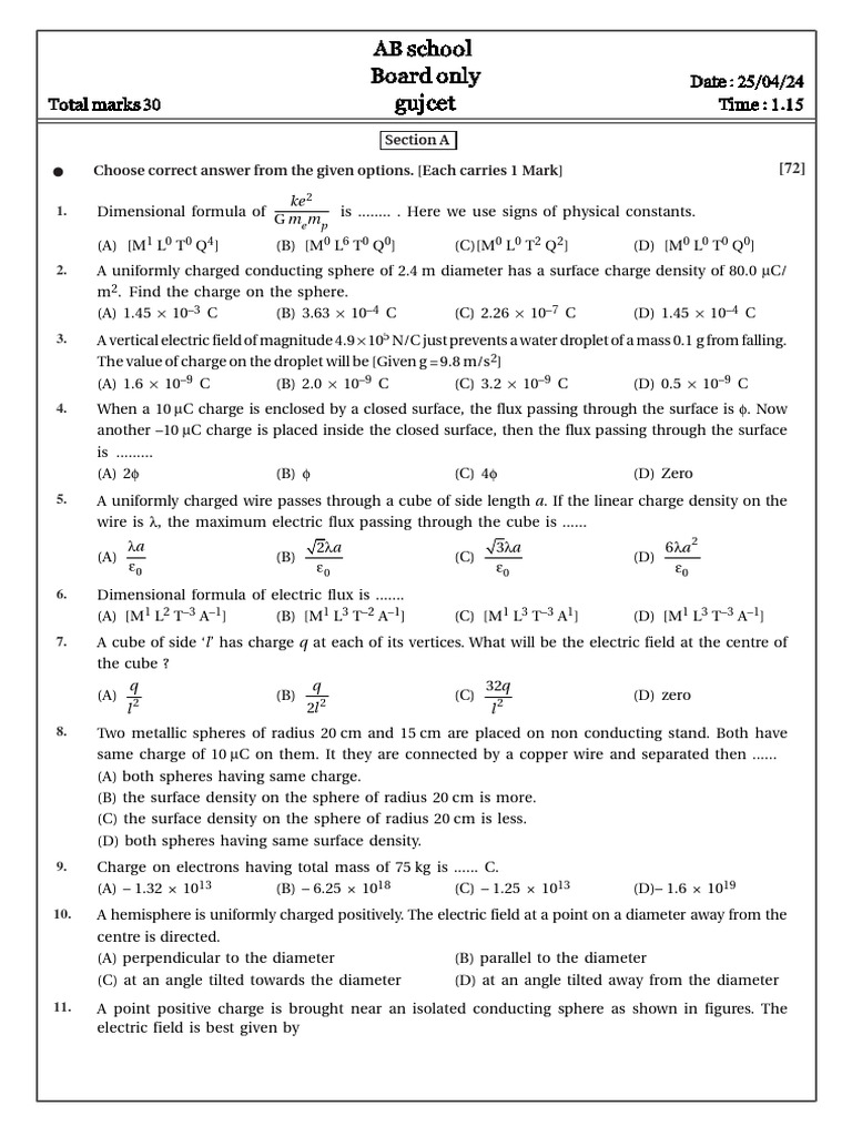 Gujcet - D25 Apr 2024 | PDF | Electric Charge | Electron