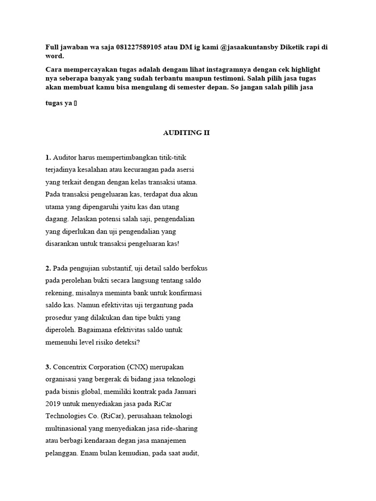 Auditing 2 Dan Sistem Pengendalian Manajemen | PDF | Bisnis | Pengelolaan Keuangan & Uang