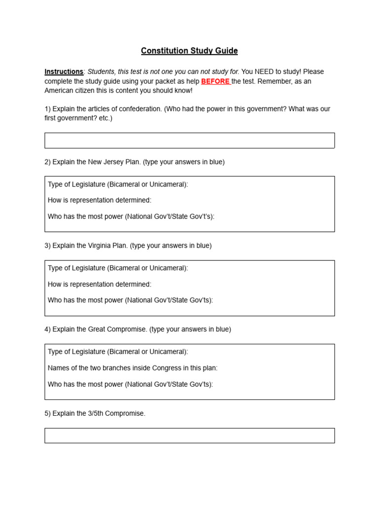 Constitution Study Guide | PDF | Politics