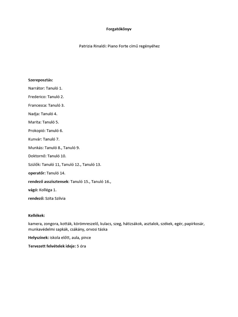 Forgatókönyv Egy Kortárs Regényhez | PDF