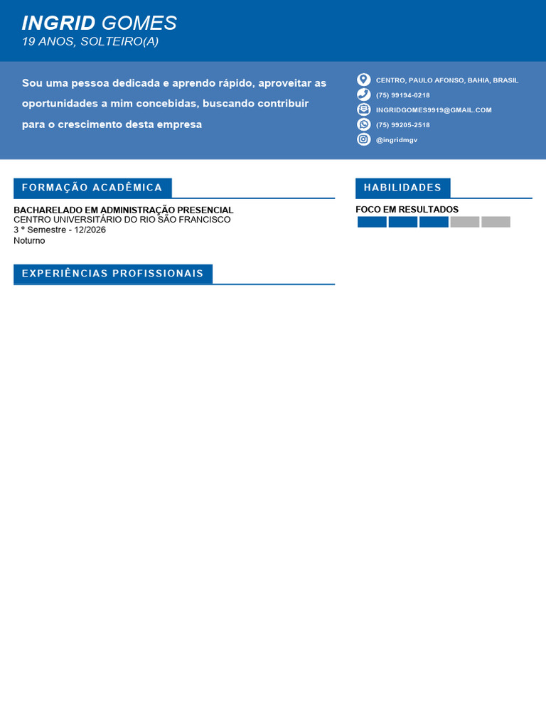 Currículo - Ingrid Gomes | PDF