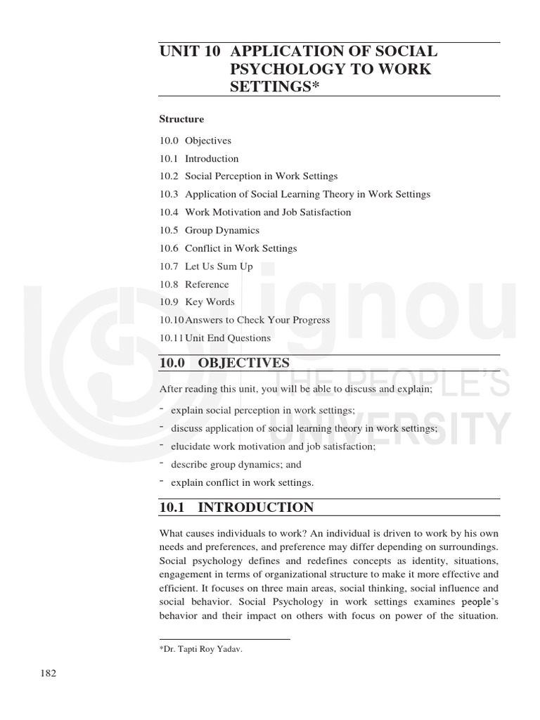 APPLICATION OF SOCIAL PSYCHOLOGY TO WORK SETTINGS* | PDF | Motivational ...