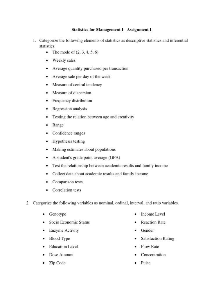 Statistics for Management I Assignment I(1) | PDF | Statistics | Statistical Analysis