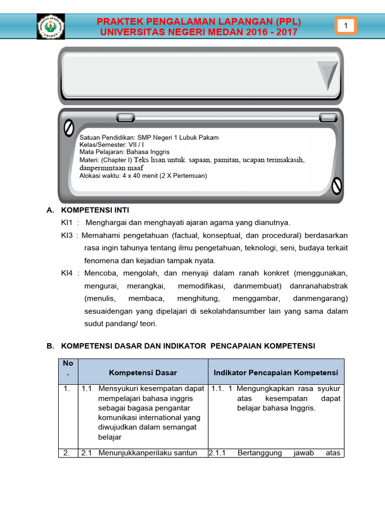 RPP KELAS 7 Greeting | PDF
