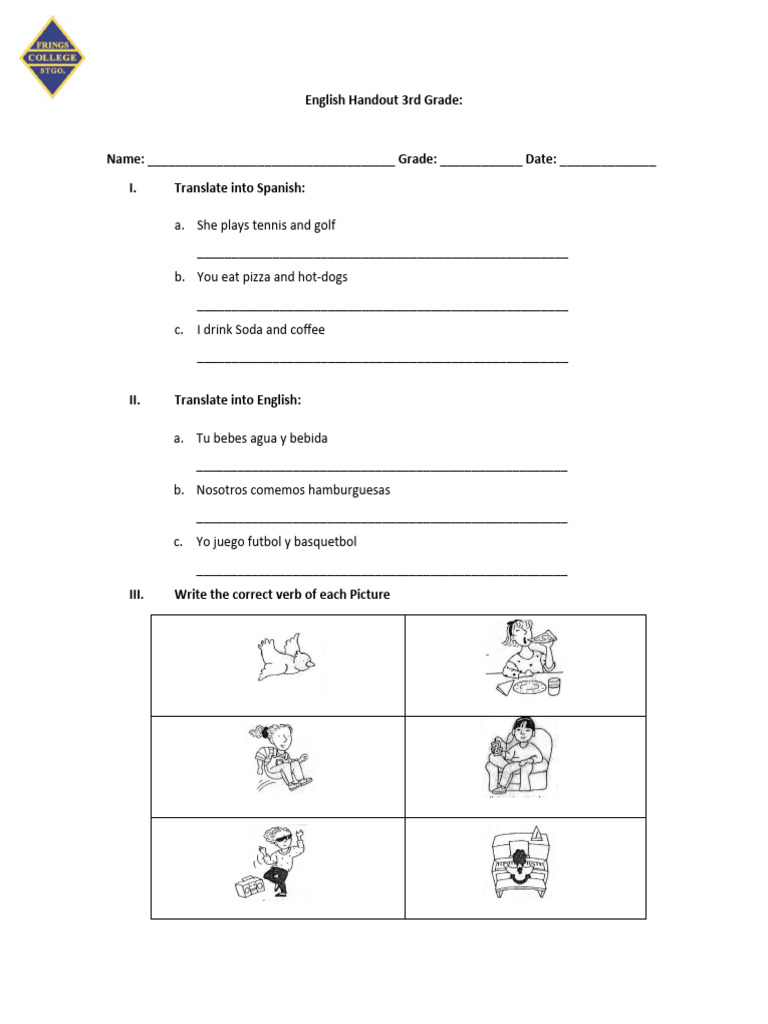 English Handout 3rd Grade 10 de Agosto | PDF | Language Arts & Discipline