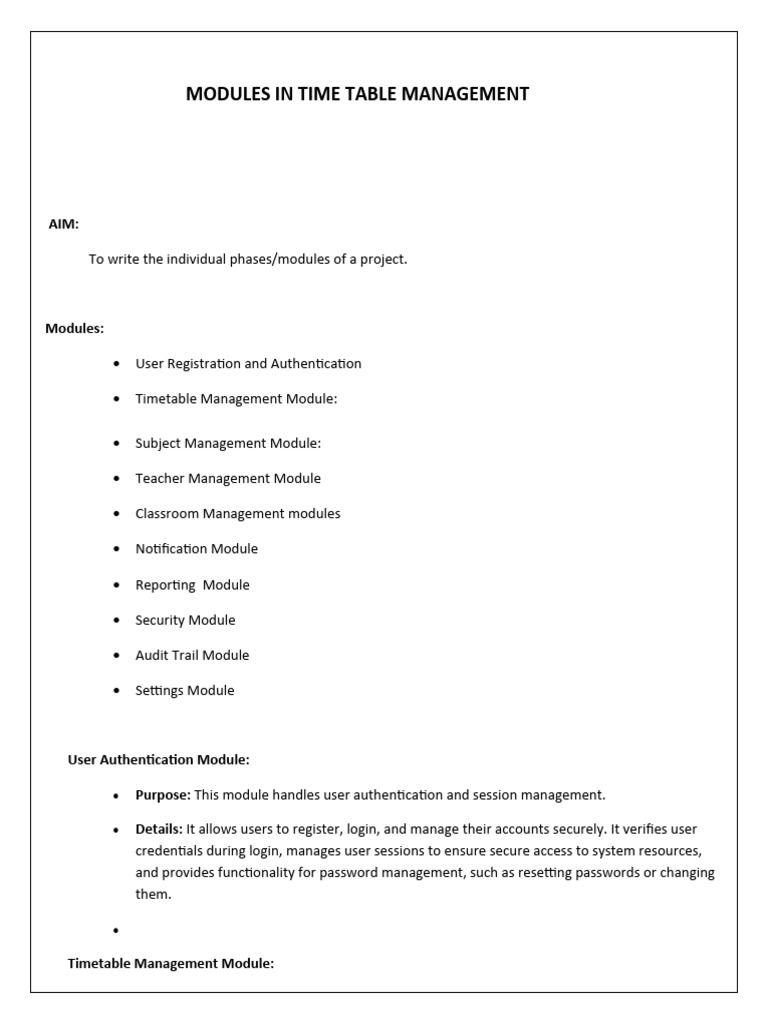 Modules in Time Table Management | PDF | Password | Security