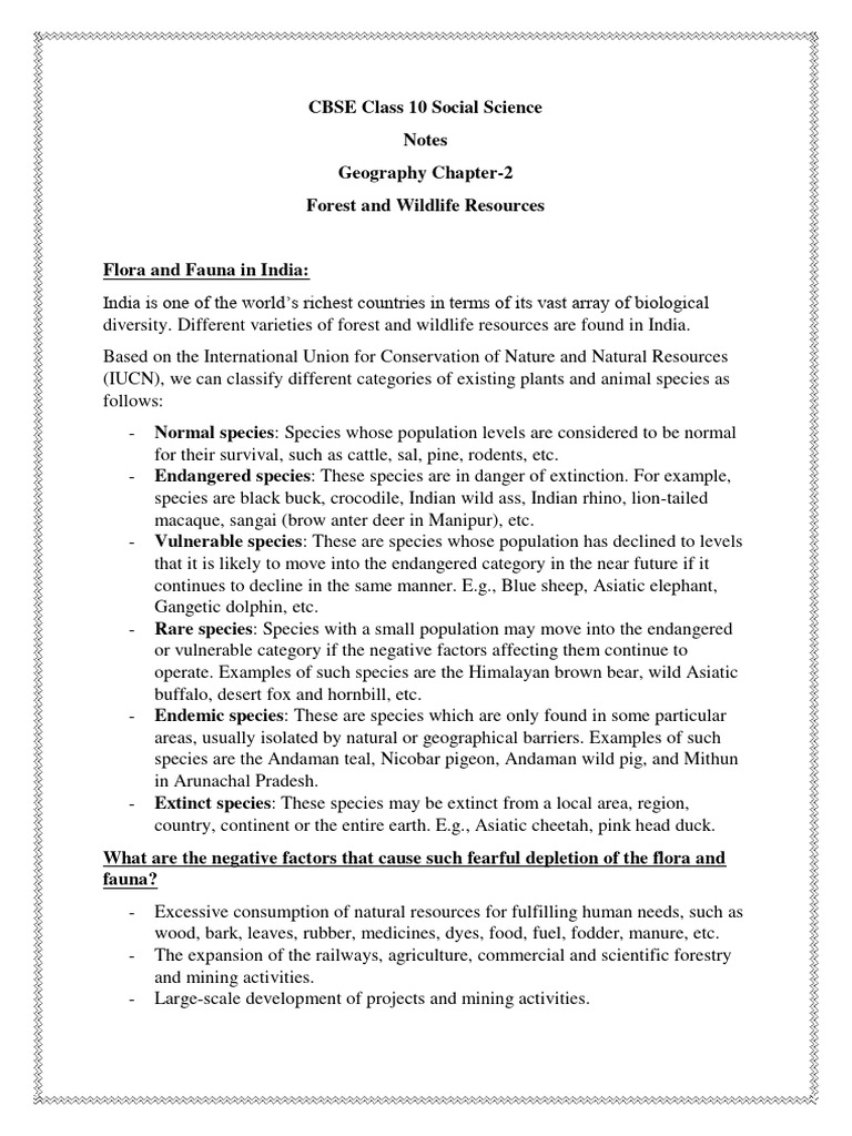 CBSE Class 10 Geo: Forest & Wildlife | PDF | Biodiversity | Forests