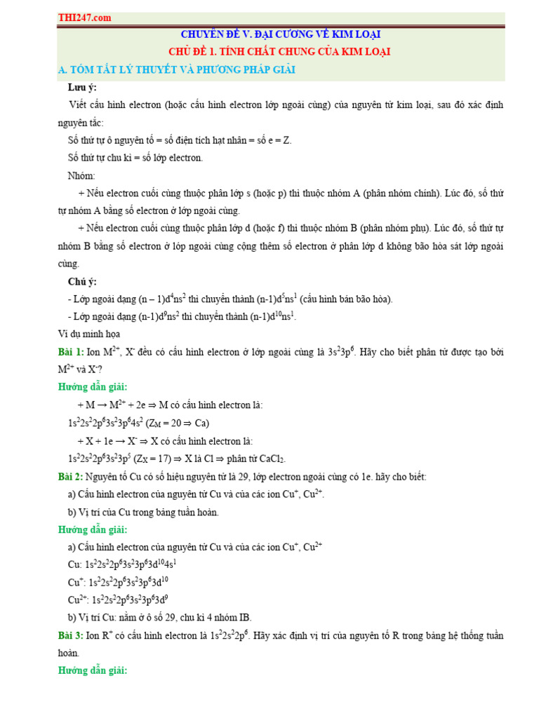 Phan Dang Va Bai Tap Chuyen de Dai Cuong Ve Kim Loai Co Dap an Va Loi Giai | PDF