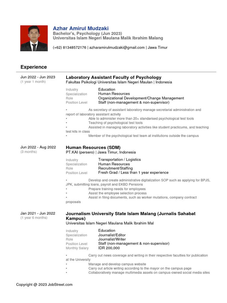 Azhar Amirul Mudzaki CV | PDF | Business