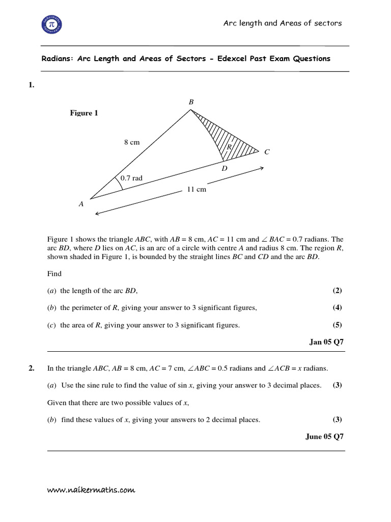 Arc Length and Areas of Sectors | Download Free PDF | Area | Circle