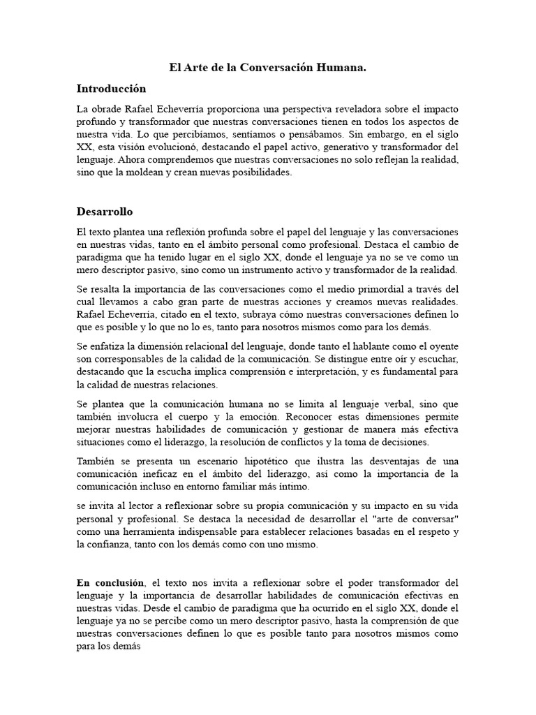 El Arte de La Conversación Humana | PDF | Comunicación | Liderazgo