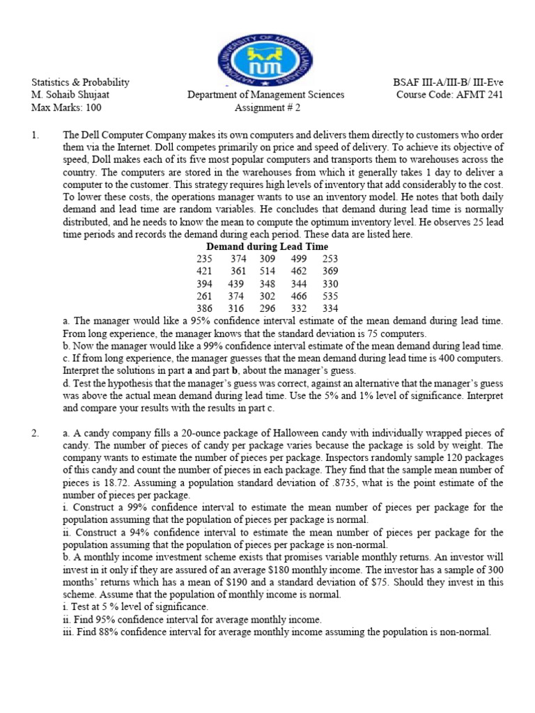 ASSIGNMENT 2 BSAF | PDF | Statistics | Confidence Interval