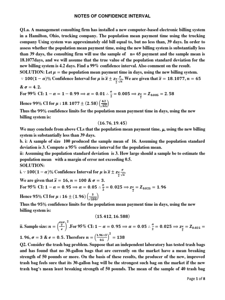 Revised Noted of Confidence Interval | PDF | Confidence Interval | Sample Size Determination