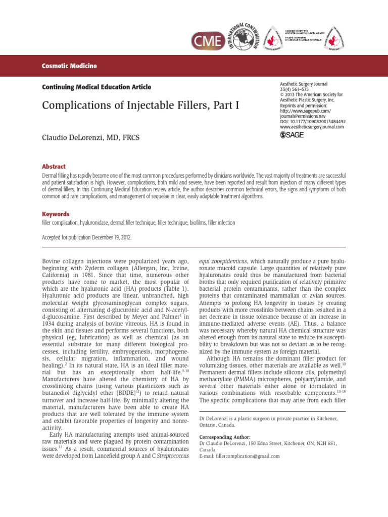 Hyaluronic Acid Filler Complications | PDF | Infection | Injection ...