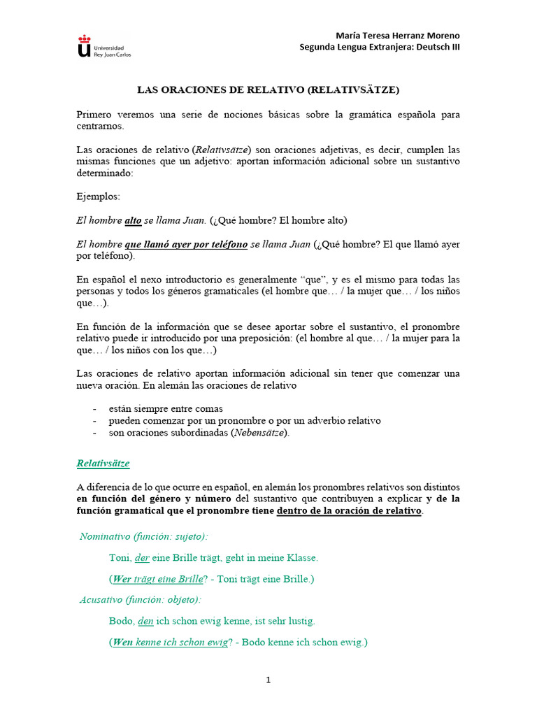 Las Oraciones de Relativo | PDF | Morfología Lingüística | Tipología ...