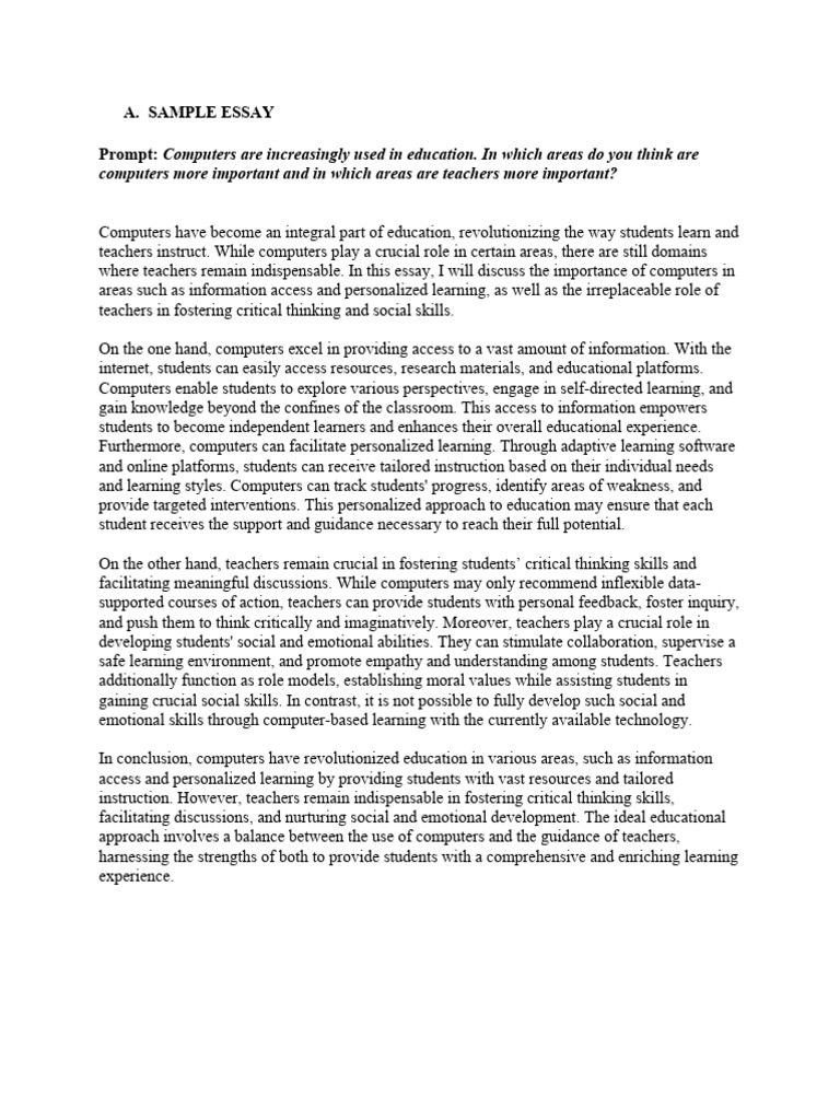 SAMPLE ESSAY - Computers and Teachers | PDF | Learning | Teachers